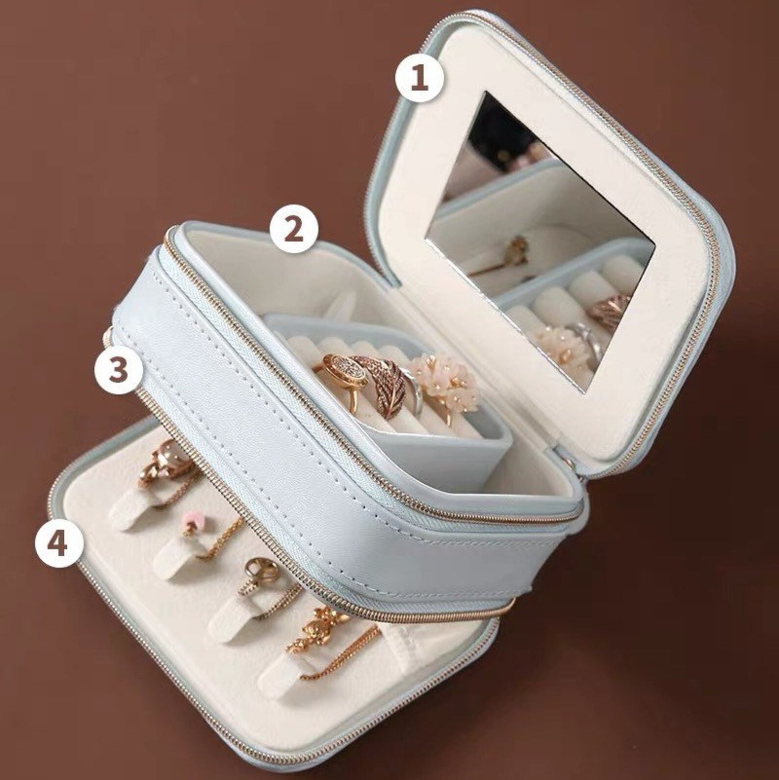 Double Sided Travel Jewelry Box PU Leather Travel Case Ring | Etsy