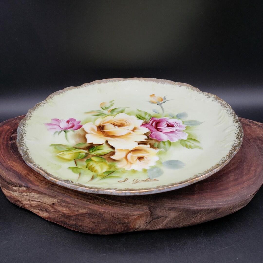 Vintage Hand-painted Rose Plate by J Yokoe Japan 1950s Gold Trim Wall ...