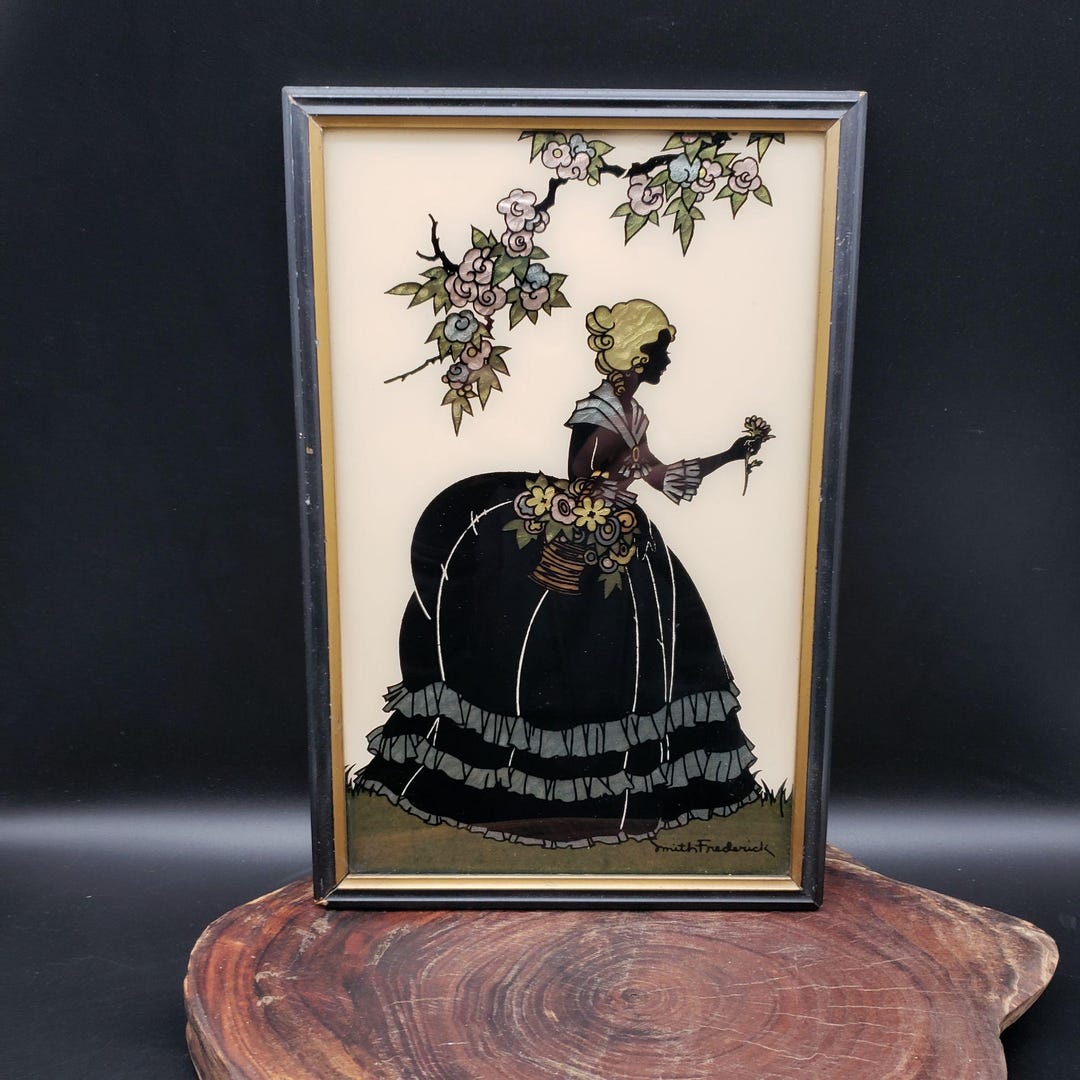 Vintage Reliance Reverse Painted Glass Art “old Fashioned Garden ...