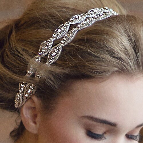 No. 02 Double Strand Silver Crystal Rhinestone Bridal Headband - Etsy