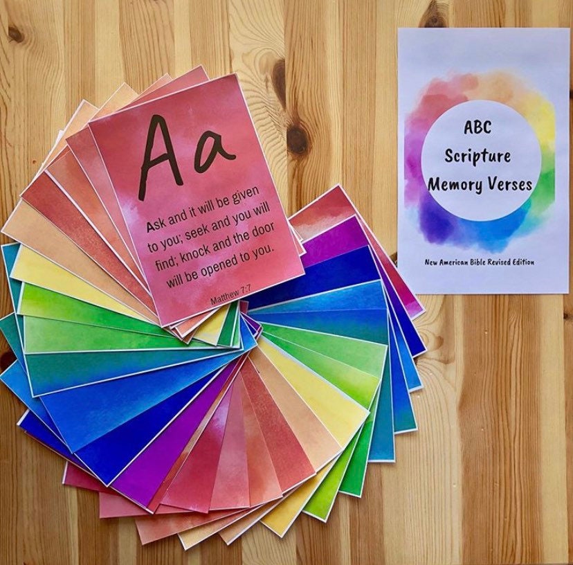 ABC Scripture Memory Verse Cards, Catholic Memory Verse Cards, ABC ...