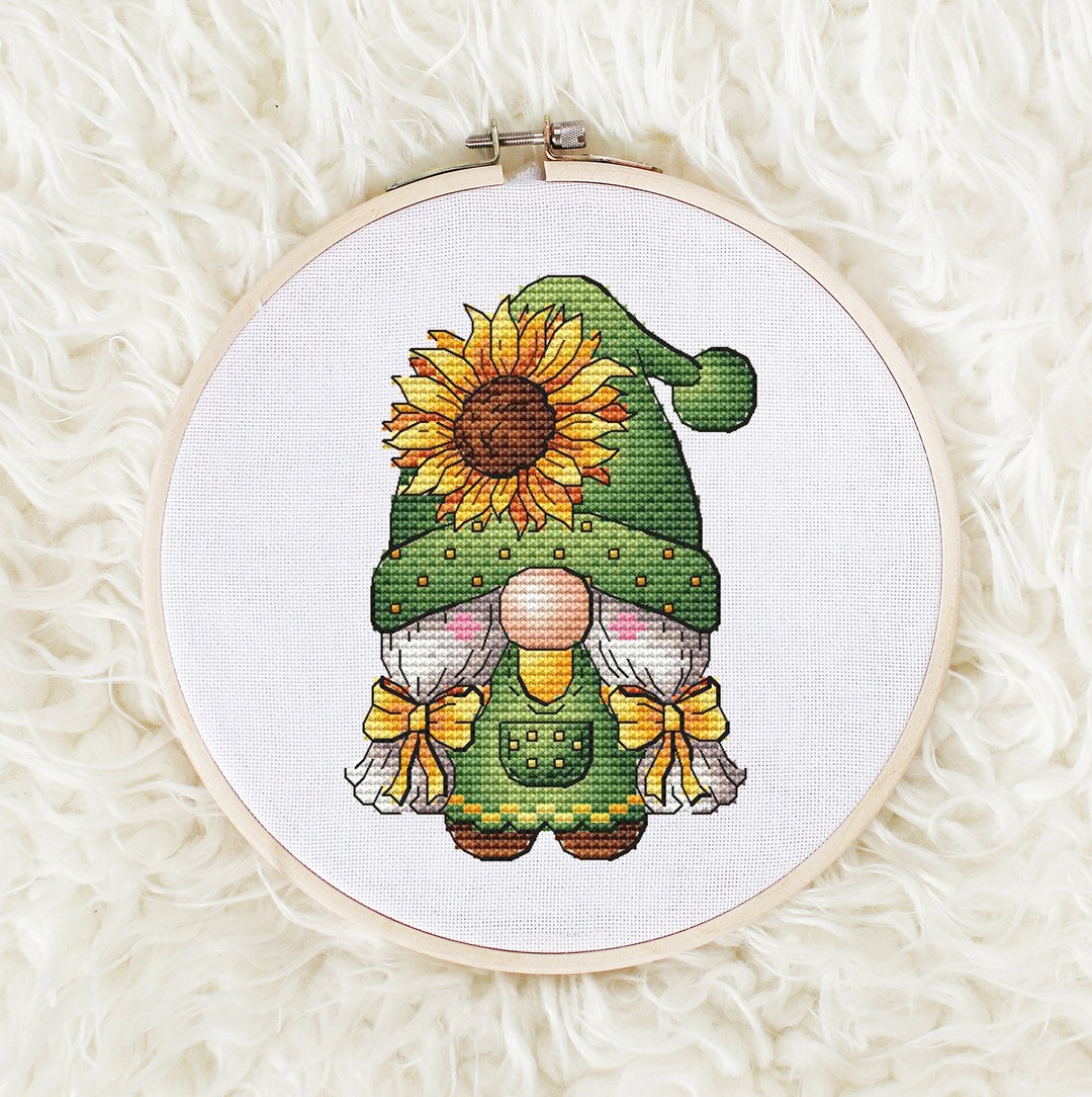 Sunflower Cross Stitch Pattern,gnome Counted Cross Stitch Pattern Pdf ...