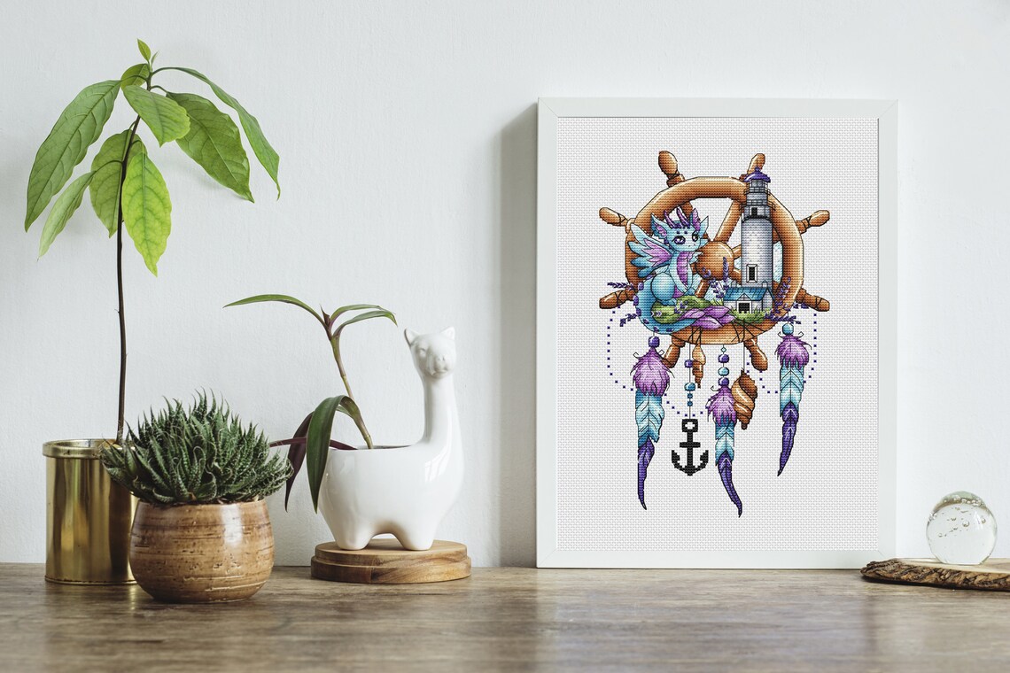 Dragon Dream Catcher Cross Stitch Pattern, Lighthouse Fantasy Design ...
