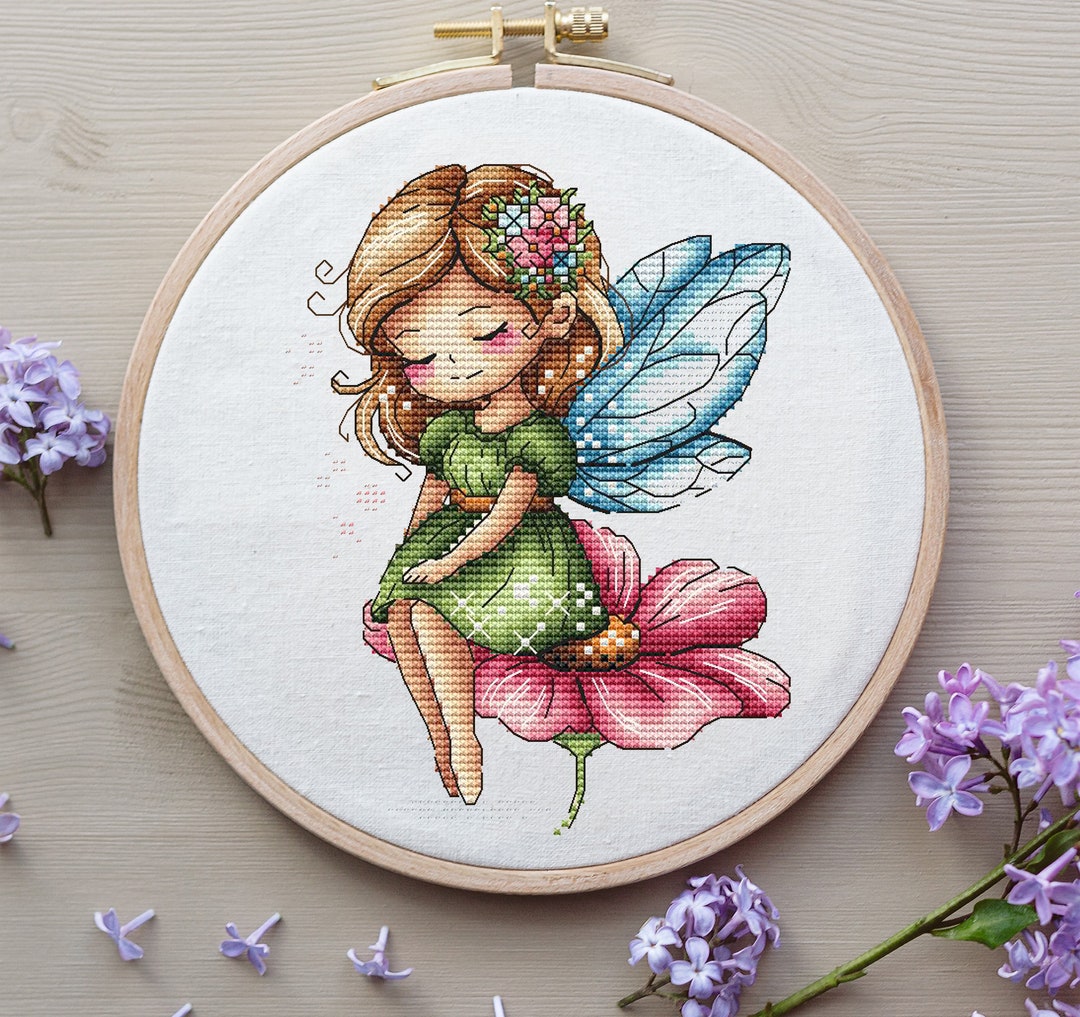 Fairy Cross Stitch Pattern, Fairy on a Flower Cross Stitch, Flowers ...