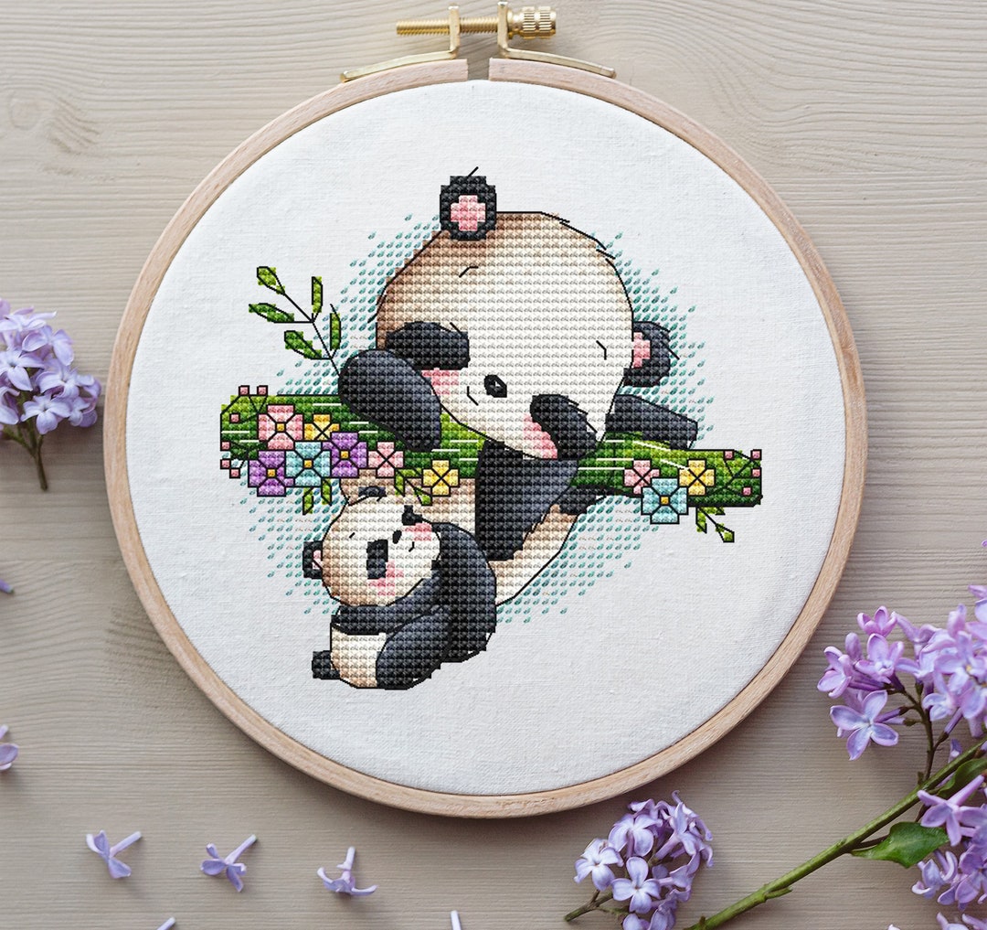 Panda Cross Stitch Pattern PDF Instant Download, Panda Family Cross ...