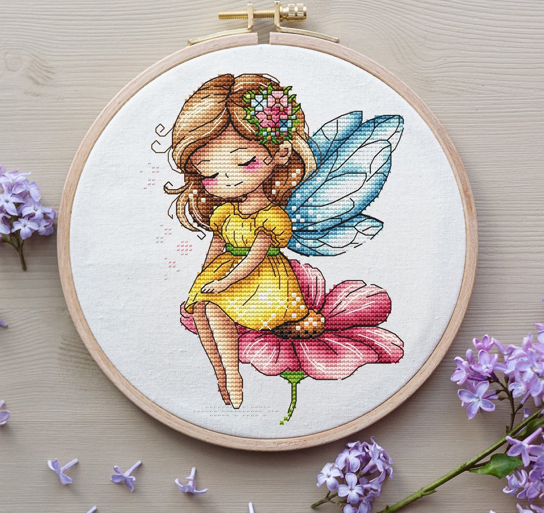 Fairy Cross Stitch Pattern, Fairy on a Flower Cross Stitch, Flowers ...
