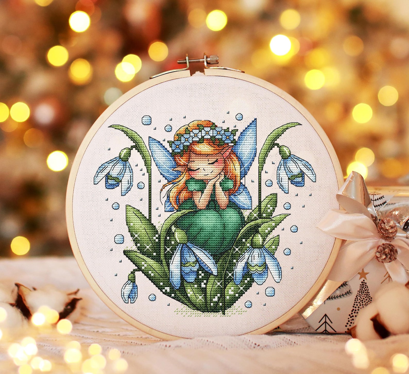 Fairy Cross Stitch Pattern, Fairy in Snowdrops Cross Stitch, Flowers ...