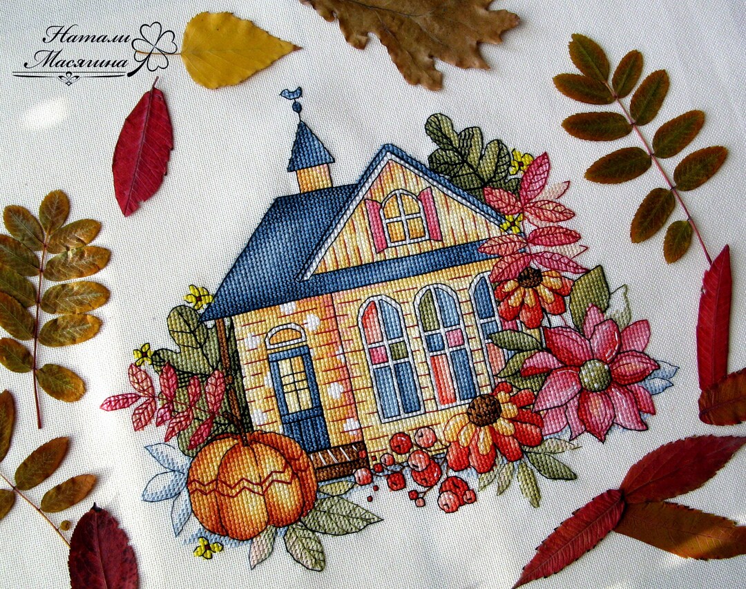 Autumn House Cross Stitch Pattern PDF, Fall House Counted Cross Stitch ...