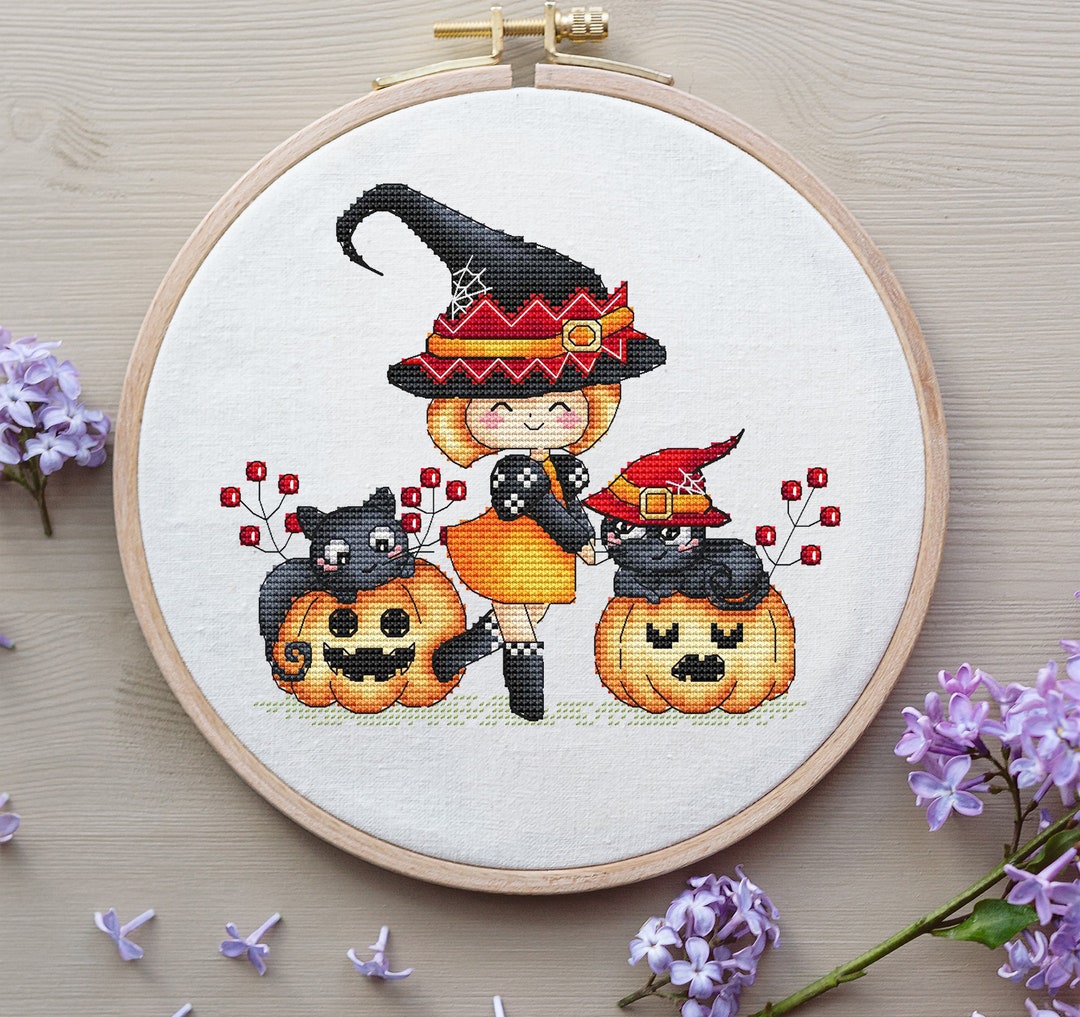 Halloween Witch Cross Stitch Pattern PDF Little Witch and - Etsy