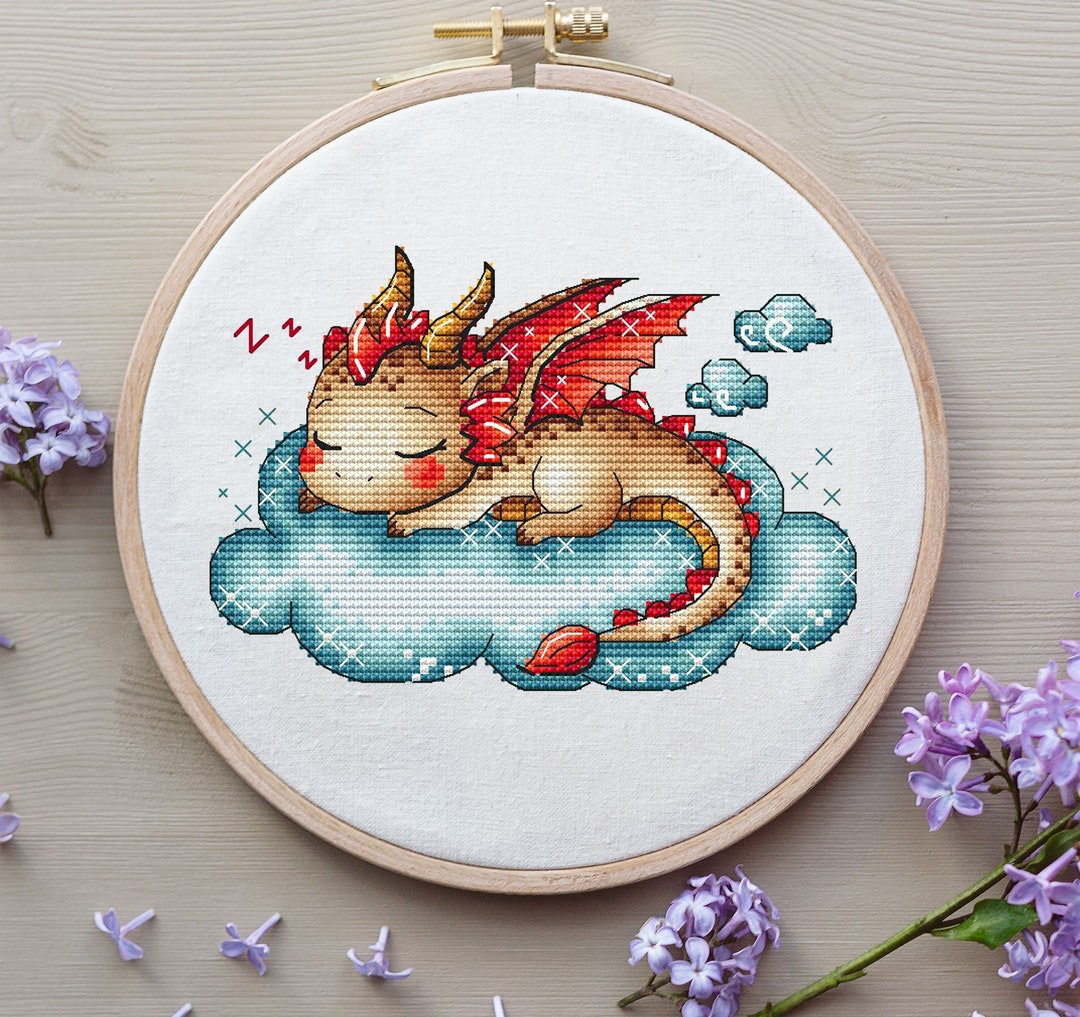 Dragon Cross Stitch Pattern, Gold Sleeping Dragon Cross Stitch, Fantasy ...