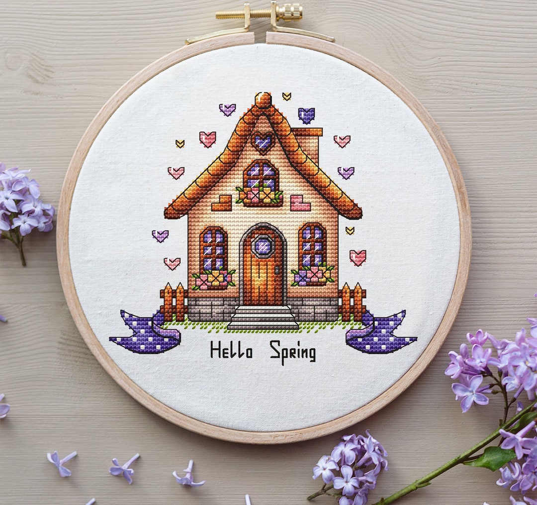 House Cross Stitch Pattern Digital Download, Spring House Embroidery ...