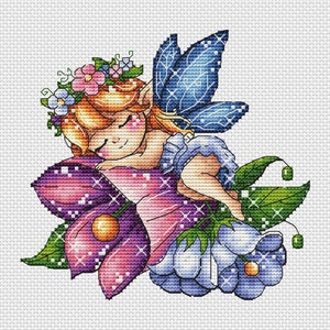 Fairy Cross Stitch Pattern, Fairy on a Bell Cross Stitch, Bell Flowers ...
