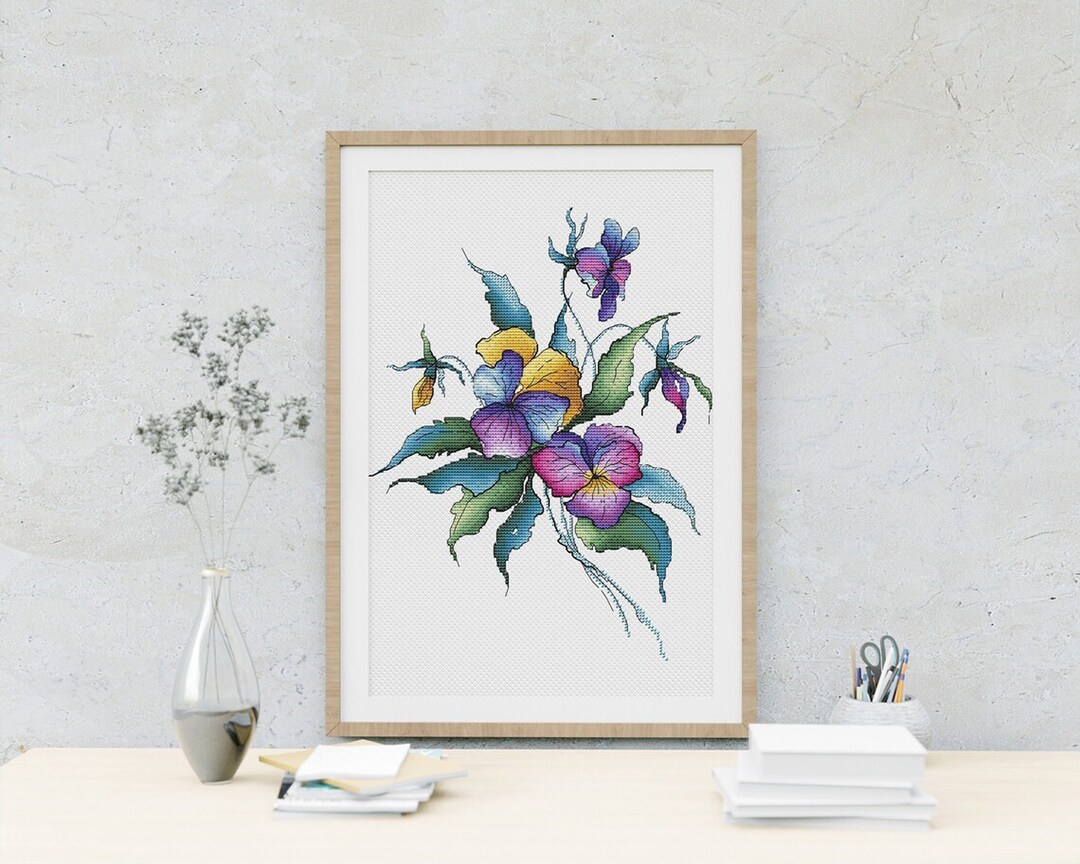 Violets Cross Stitch Pattern, African Violet Flower Hand Embroidery ...