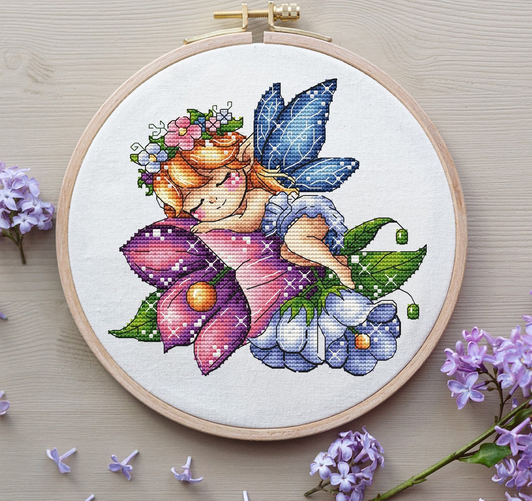 Fairy Cross Stitch Pattern, Fairy on a Bell Cross Stitch, Bell Flowers ...