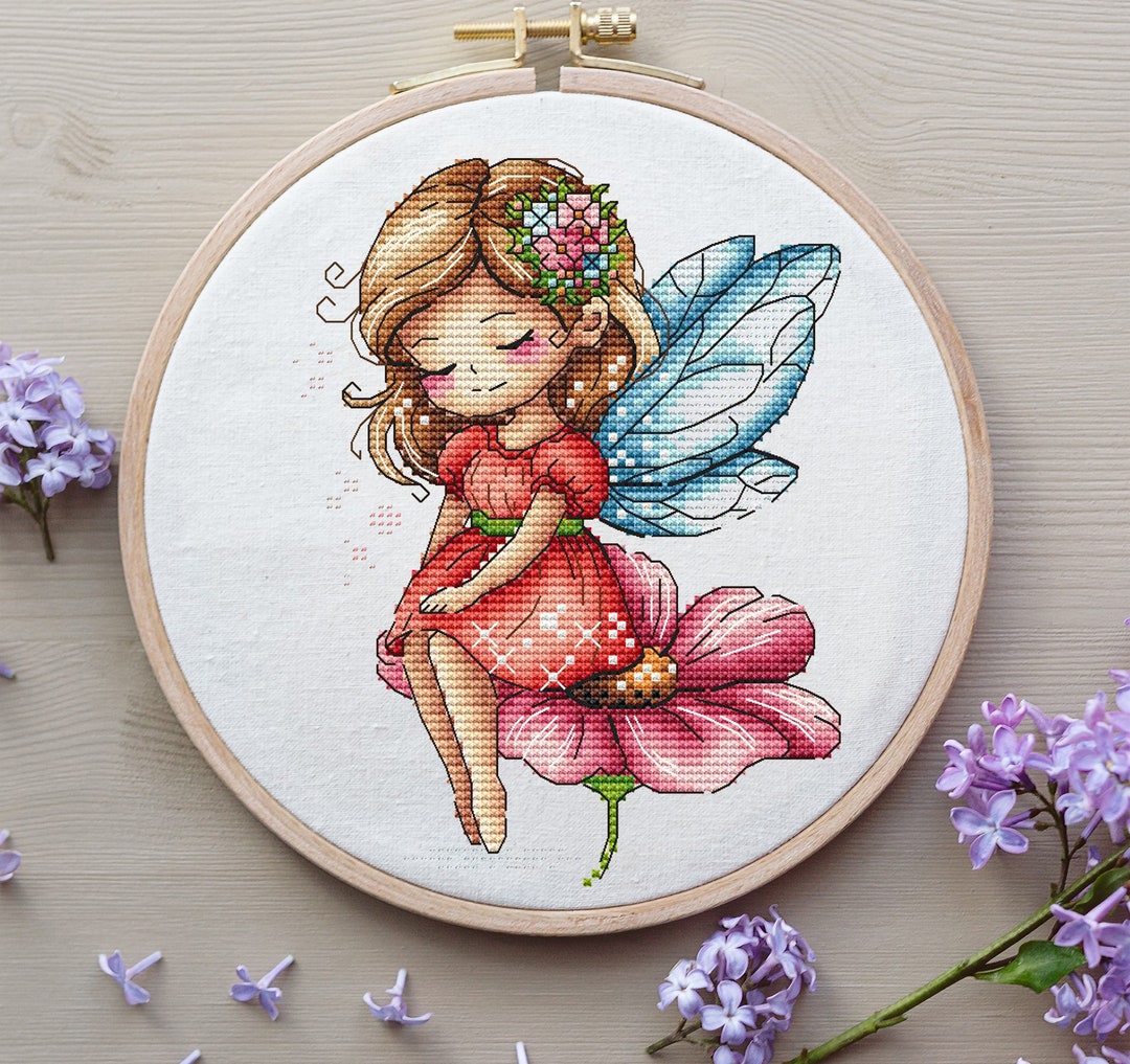 Fairy Cross Stitch Pattern, Fairy on a Flower Cross Stitch, Flowers ...
