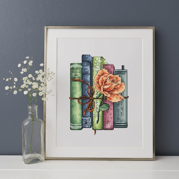 Books Cross Stitch Pattern PDF Rose Counted Cross Stitch | Etsy