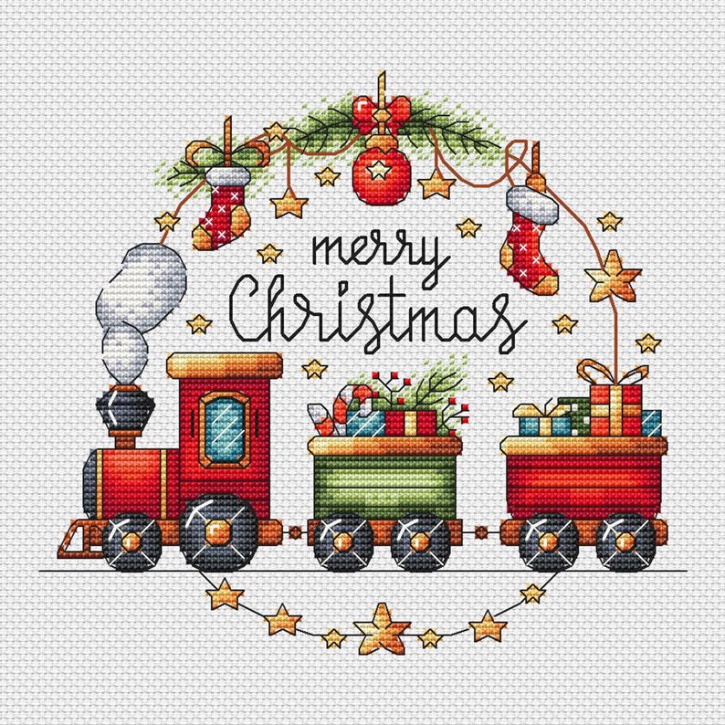 Christmas Train Santa Express Cross Stitch Pattern, Merry and Bright ...