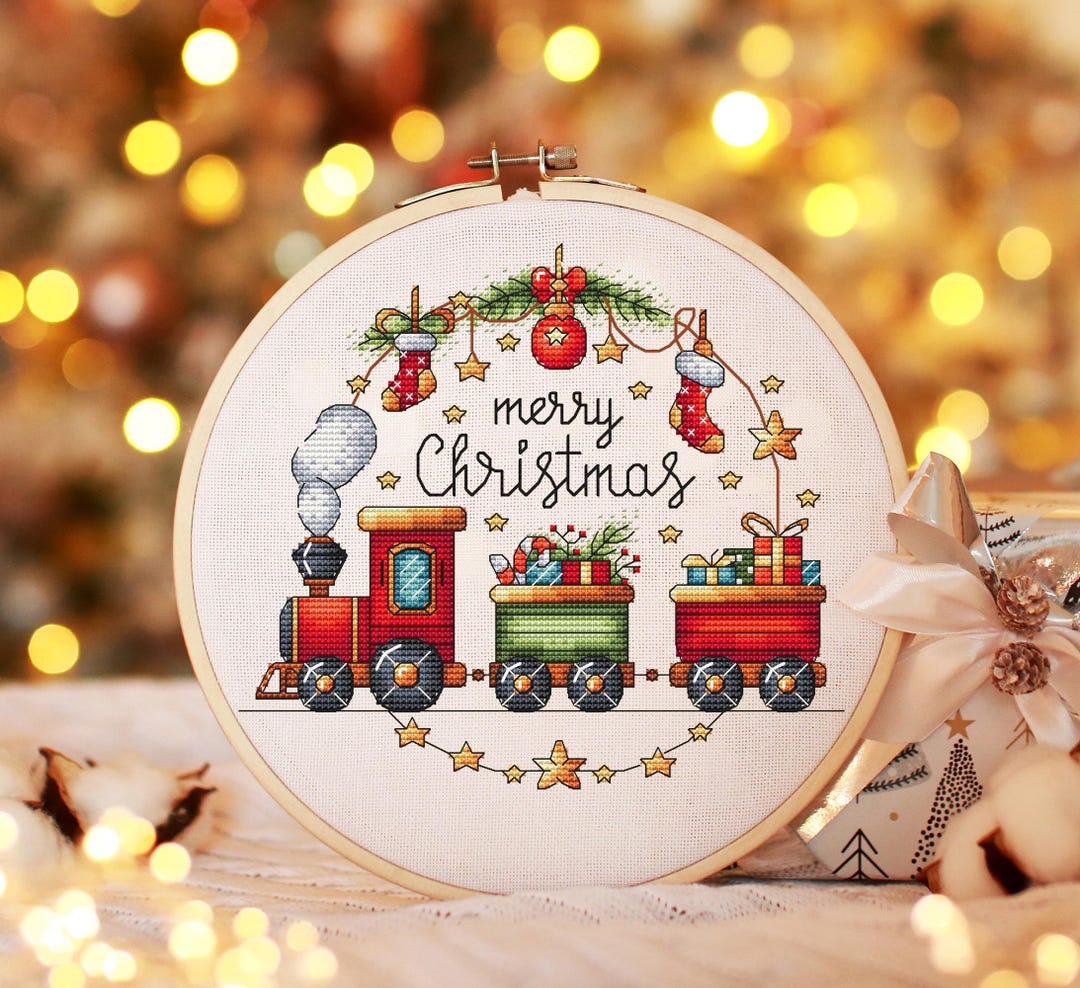 Christmas Train Santa Express Cross Stitch Pattern, Merry and Bright ...