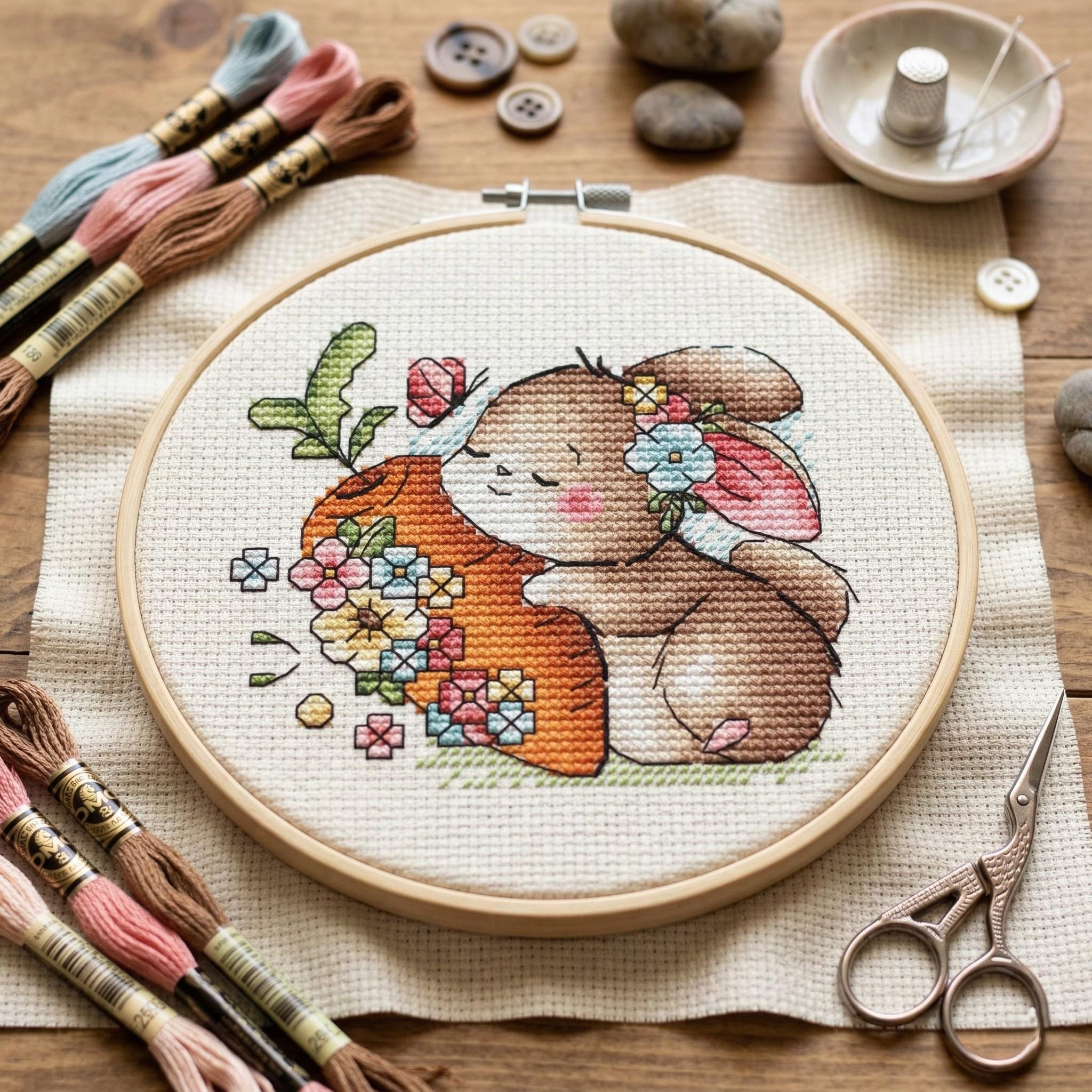 Bunny and Carrot Cross Stitch Pattern, Floral Rabbit (PDF Pattern) - Etsy