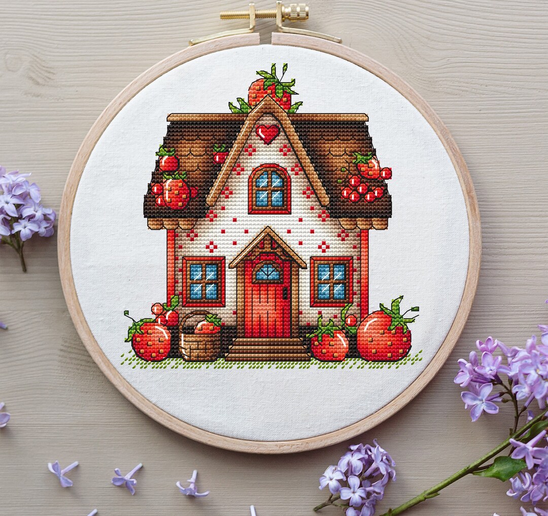 House Cross Stitch Pattern Digital Download, Strawberry House ...