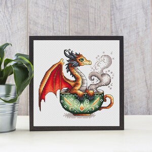 Dragon Cross Stitch Pattern, Gold Dragon in a Cup Cross Stitch, Fantasy ...