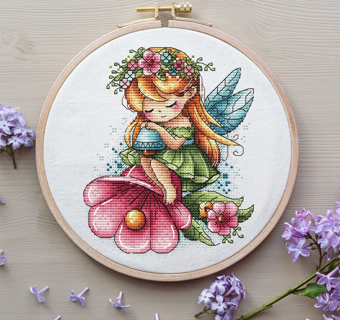 Fairy Cross Stitch Pattern, Fairy on a Bell Cross Stitch, Bell Flowers ...