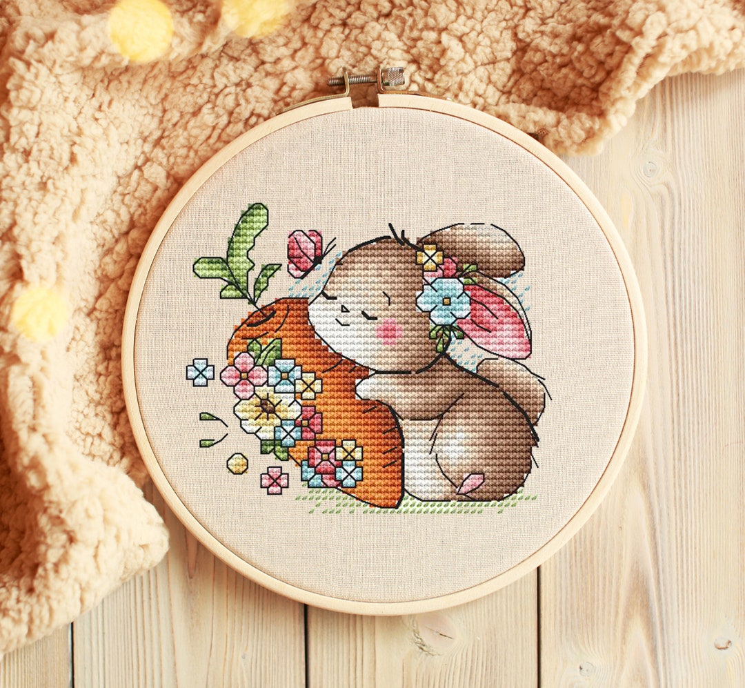 Bunny Cross Stitch Pattern PDF Instant Download, Bunny With a Carrot ...