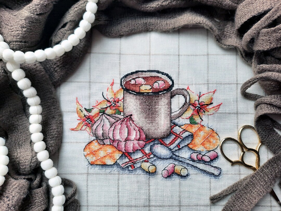Cup Cross Stitch Pattern PDF, Cocoa Counted Cross Stitch, Flowers Cross ...