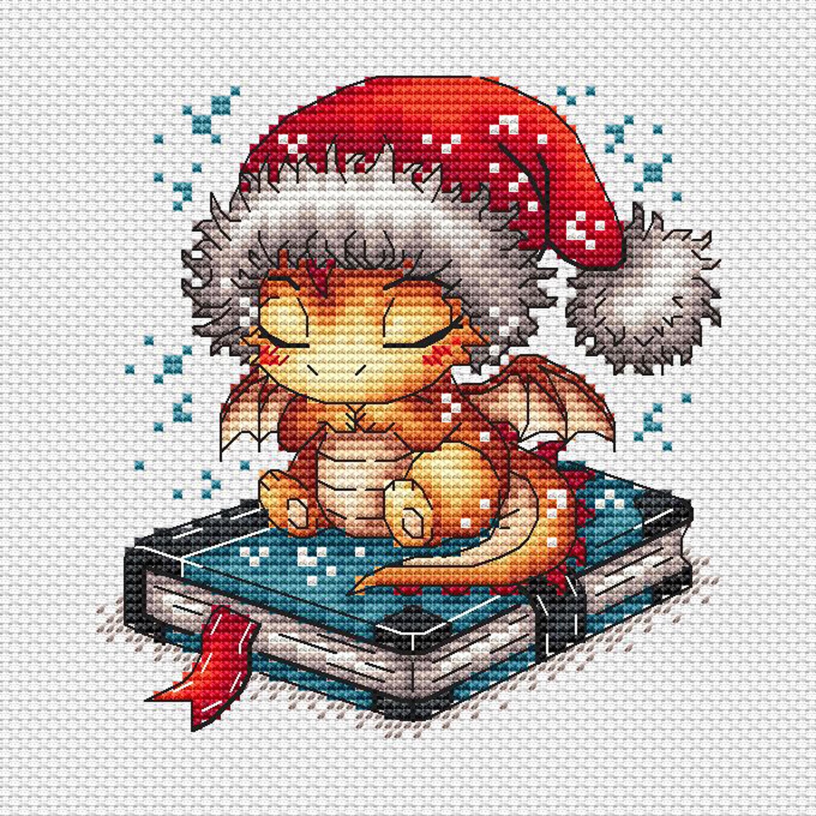 Dragon Cross Stitch Pattern, Sleeping Dragon on Book Cross Stitch ...