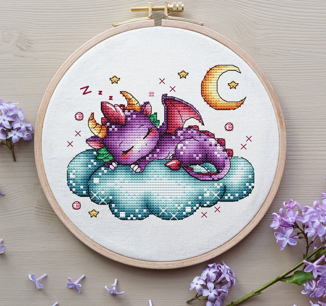 Dragon Cross Stitch Pattern, Sleeping Dragon Cross Stitch, Fantasy ...
