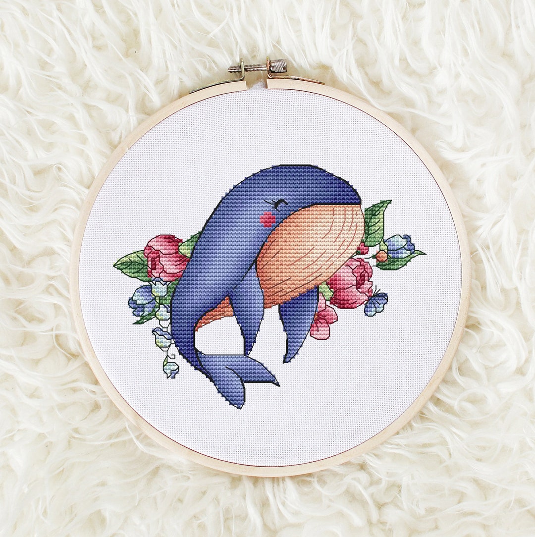 Blue Whale Cross Stitch Pattern, Beautiful Ocean Animal Cross Stitch ...