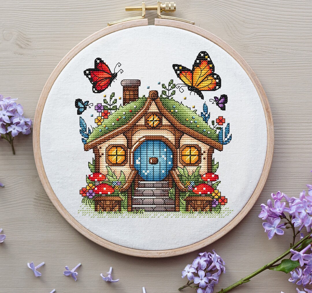 House Cross Stitch Pattern Digital Download, Hobbit House Embroidery ...