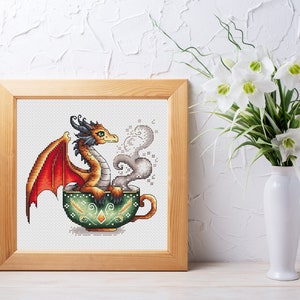 Dragon Cross Stitch Pattern, Gold Dragon in a Cup Cross Stitch, Fantasy ...