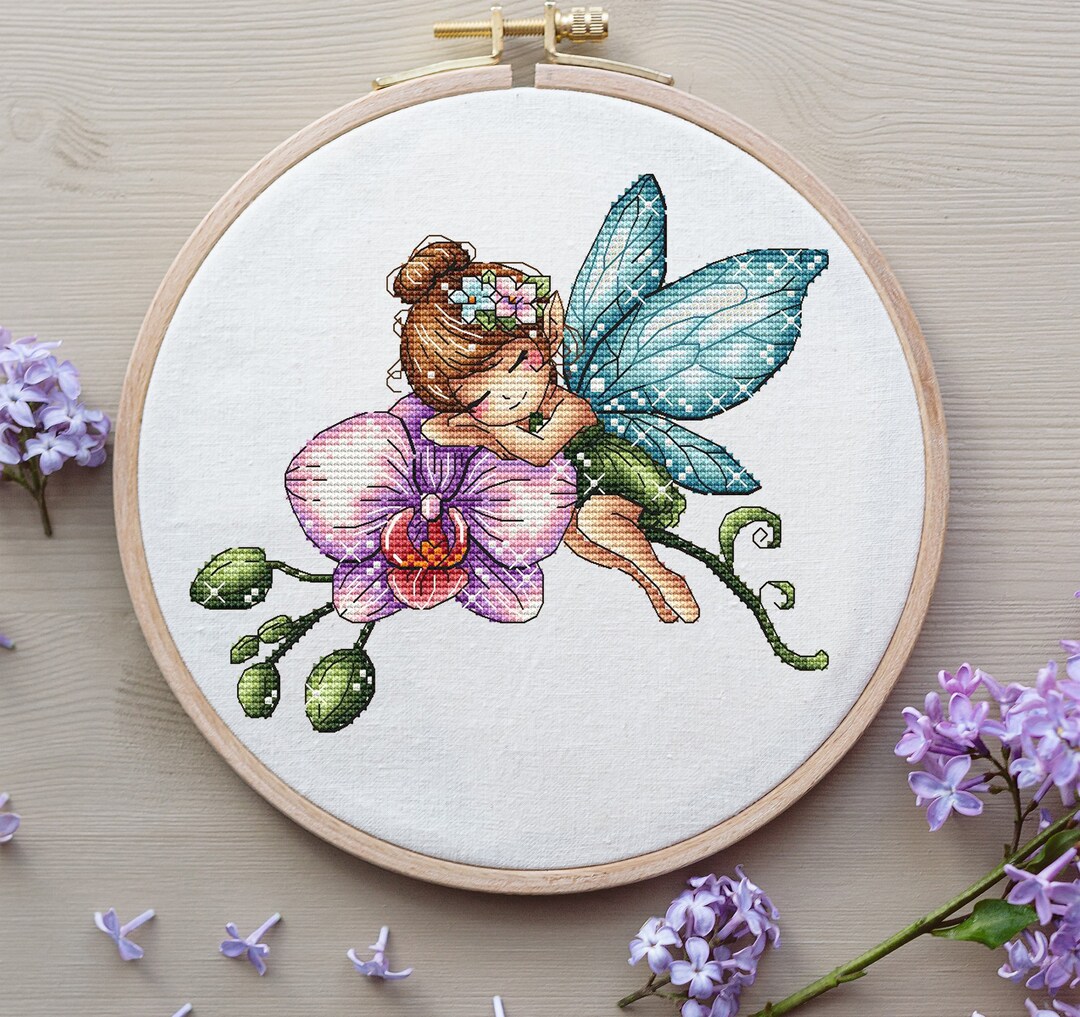 Fairy Cross Stitch Pattern, Fairy on Orchid Cross Stitch, Orchid ...