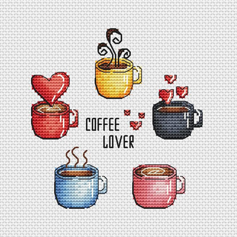 Coffee Cross Stitch Pattern PDF Cups of Coffee Counted Cross - Etsy