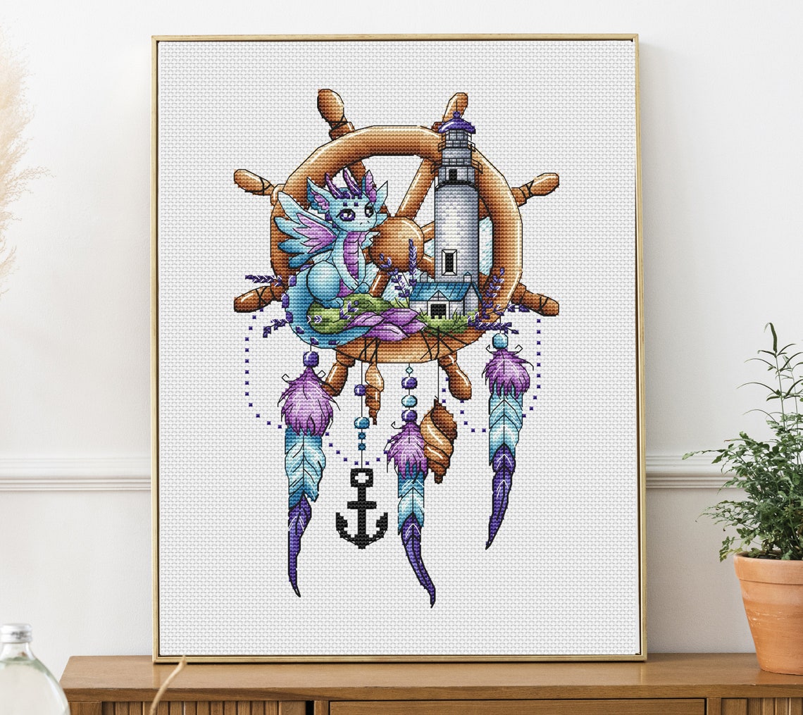 Dragon Dream Catcher Cross Stitch Pattern, Lighthouse Fantasy Design ...