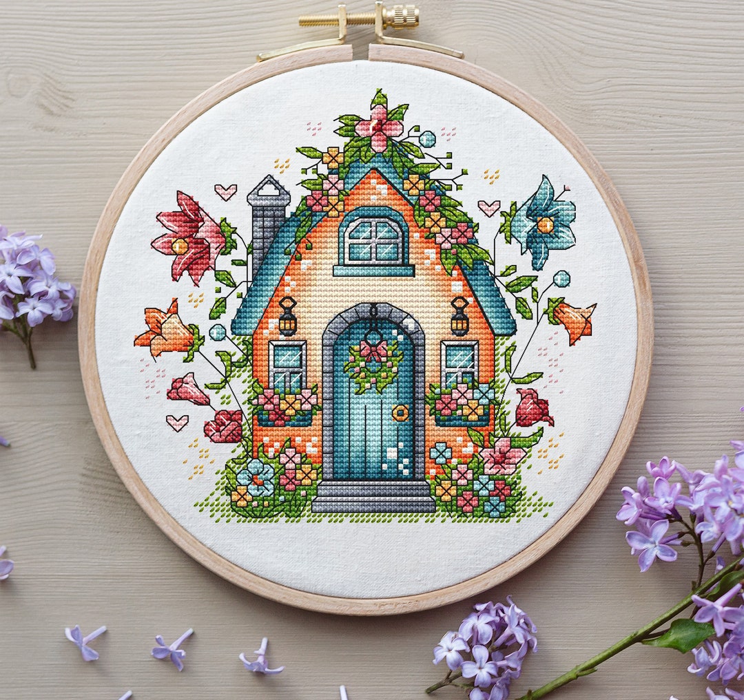 Floral House Cross Stitch Pattern, Spring Embroidery (digital Download ...