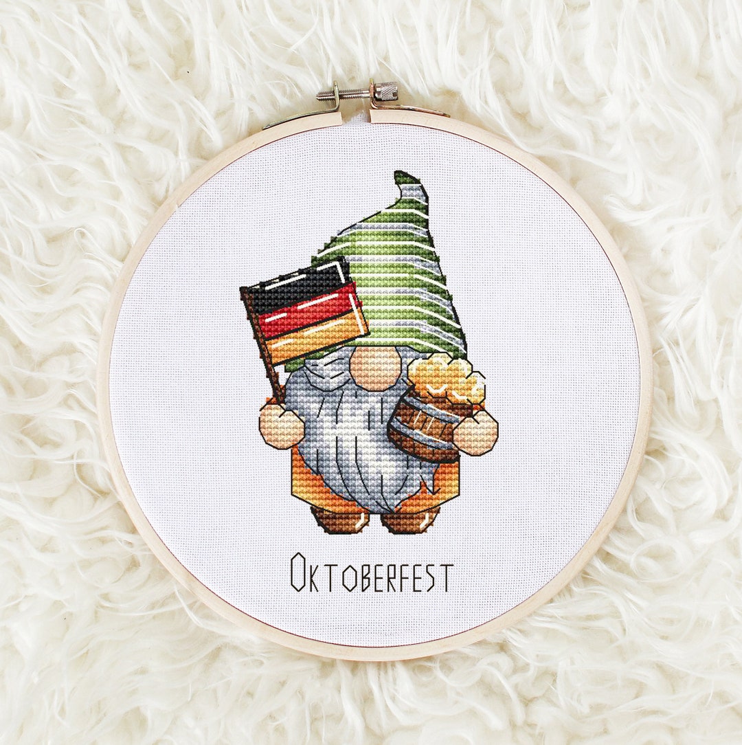 Gnome Cross Stitch Pattern PDF, Gnome Oktoberfest Counted Cross Stitch ...