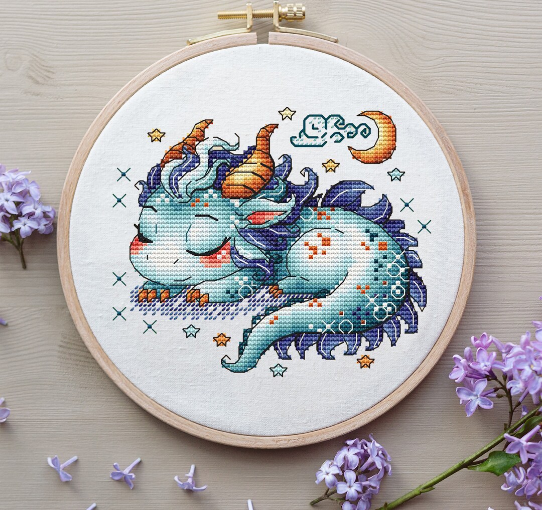 Dragon Cross Stitch Pattern PDF, Sleeping Dragon Counted Cross Stitch ...