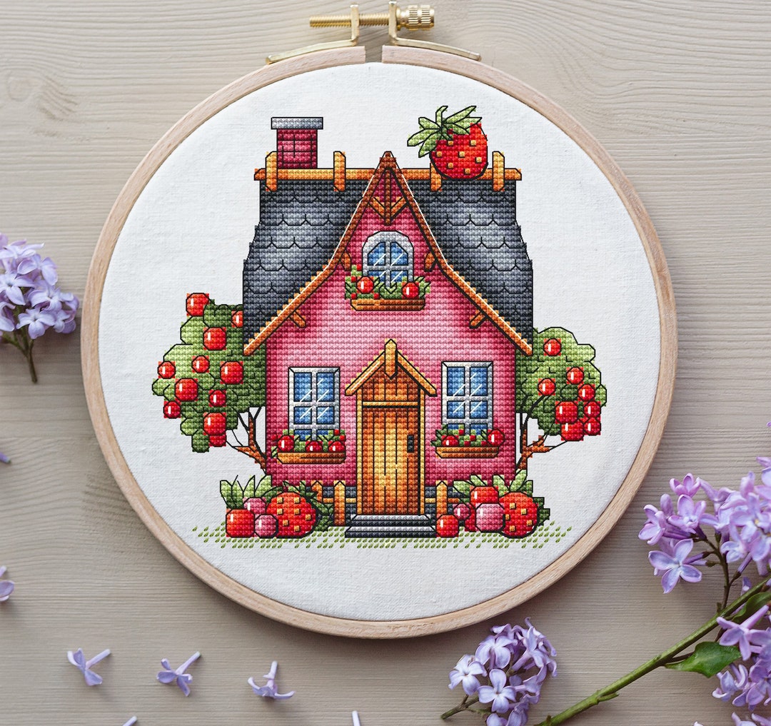 House Cross Stitch Pattern Digital Download, Berry House Embroidery ...