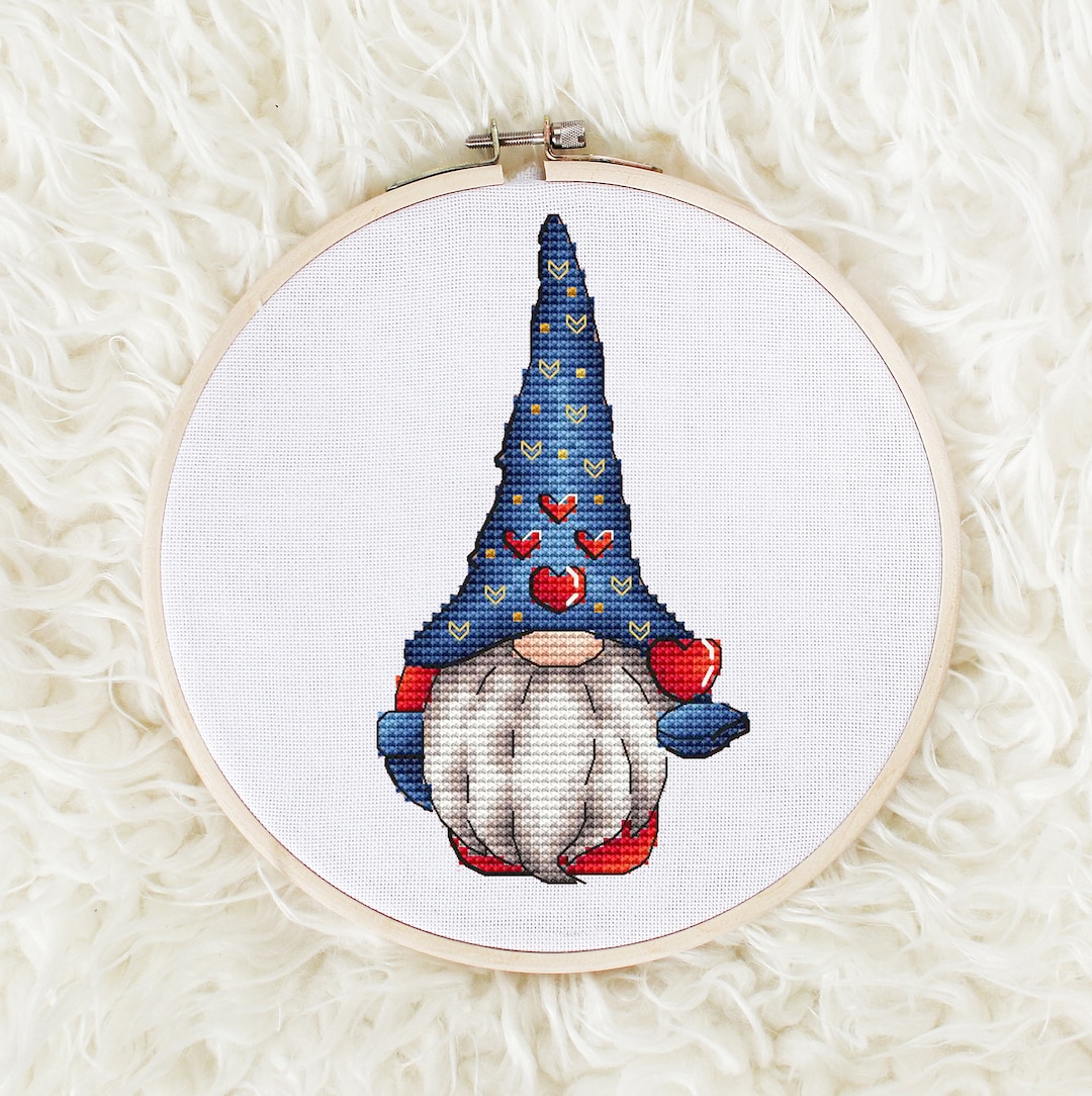 Gnome Cross Stitch Pattern PDF, Valentine's Gnomes Counted Cross Stitch ...