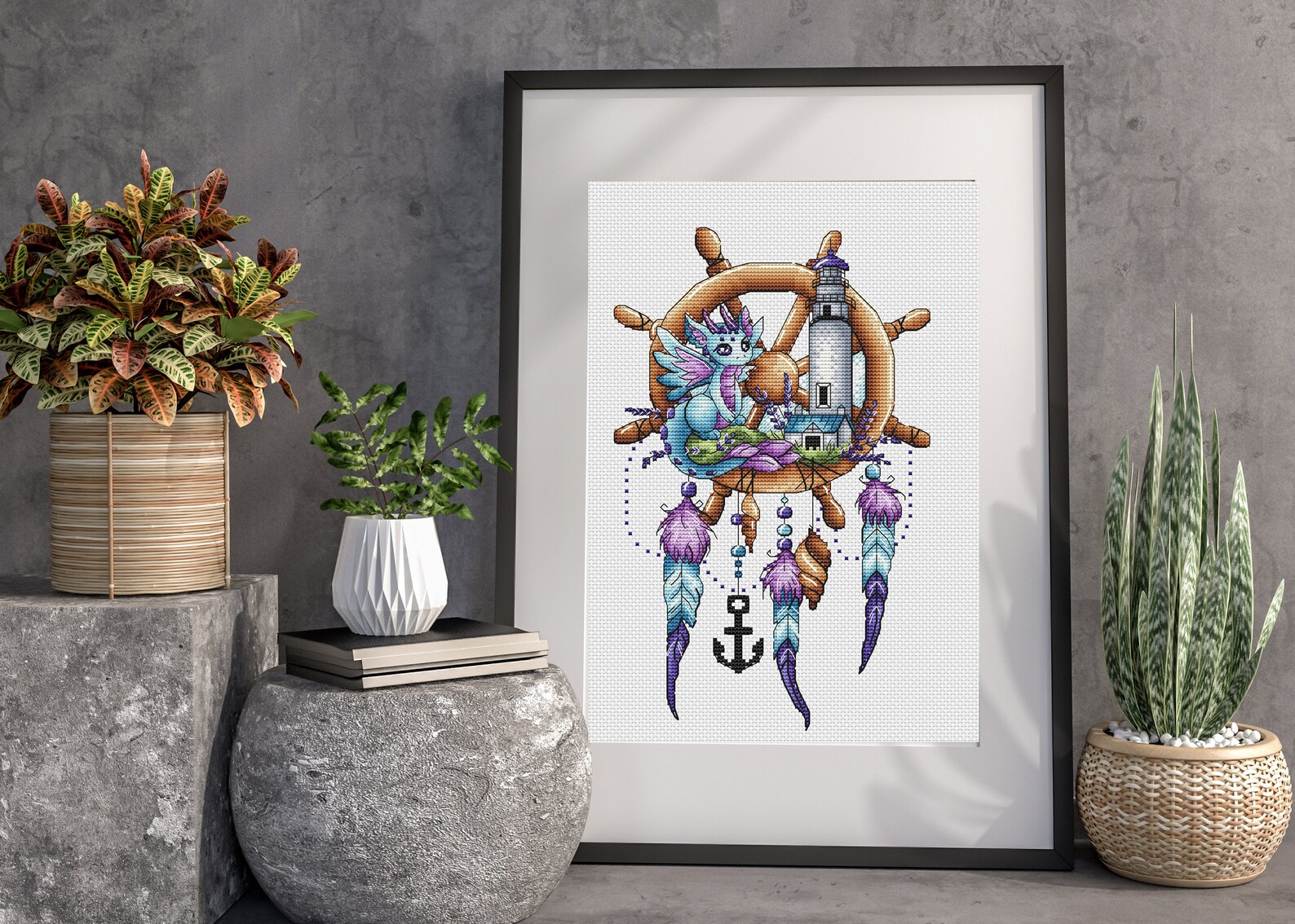 Dragon Dream Catcher Cross Stitch Pattern, Lighthouse Fantasy Design ...