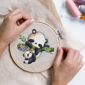 Panda Cross Stitch Pattern PDF Instant Download, Panda Family Cross ...