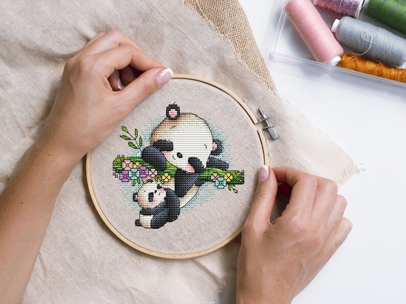 Panda Cross Stitch Pattern PDF Instant Download Panda Family - Etsy
