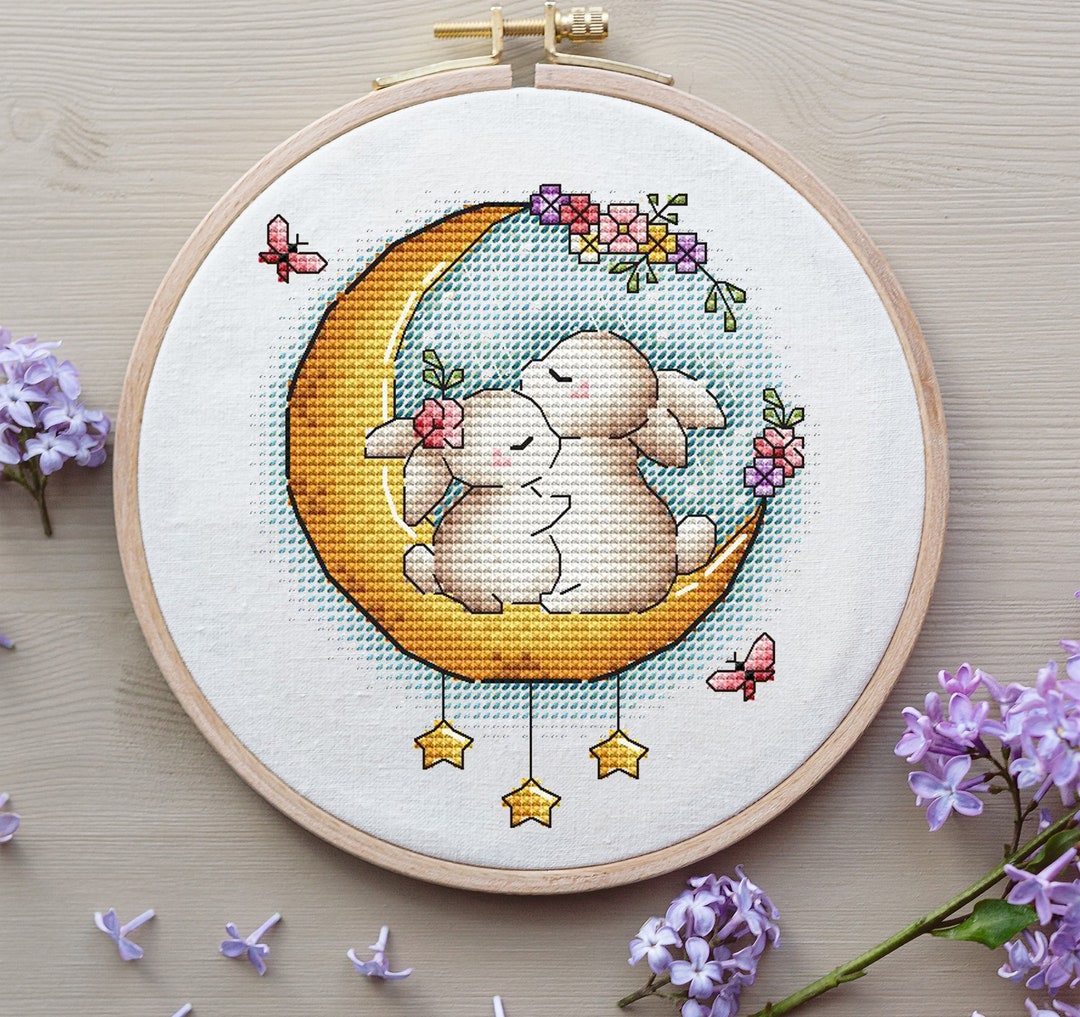 Bunny Cross Stitch Pattern PDF Instant Download, Bunnies on the Month ...