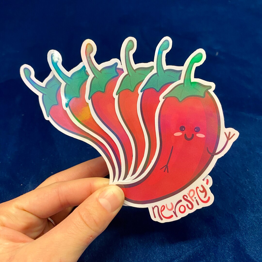 Neurospicy Holographic Pepper Sticker - Cute, Happy Neurodivergent ...