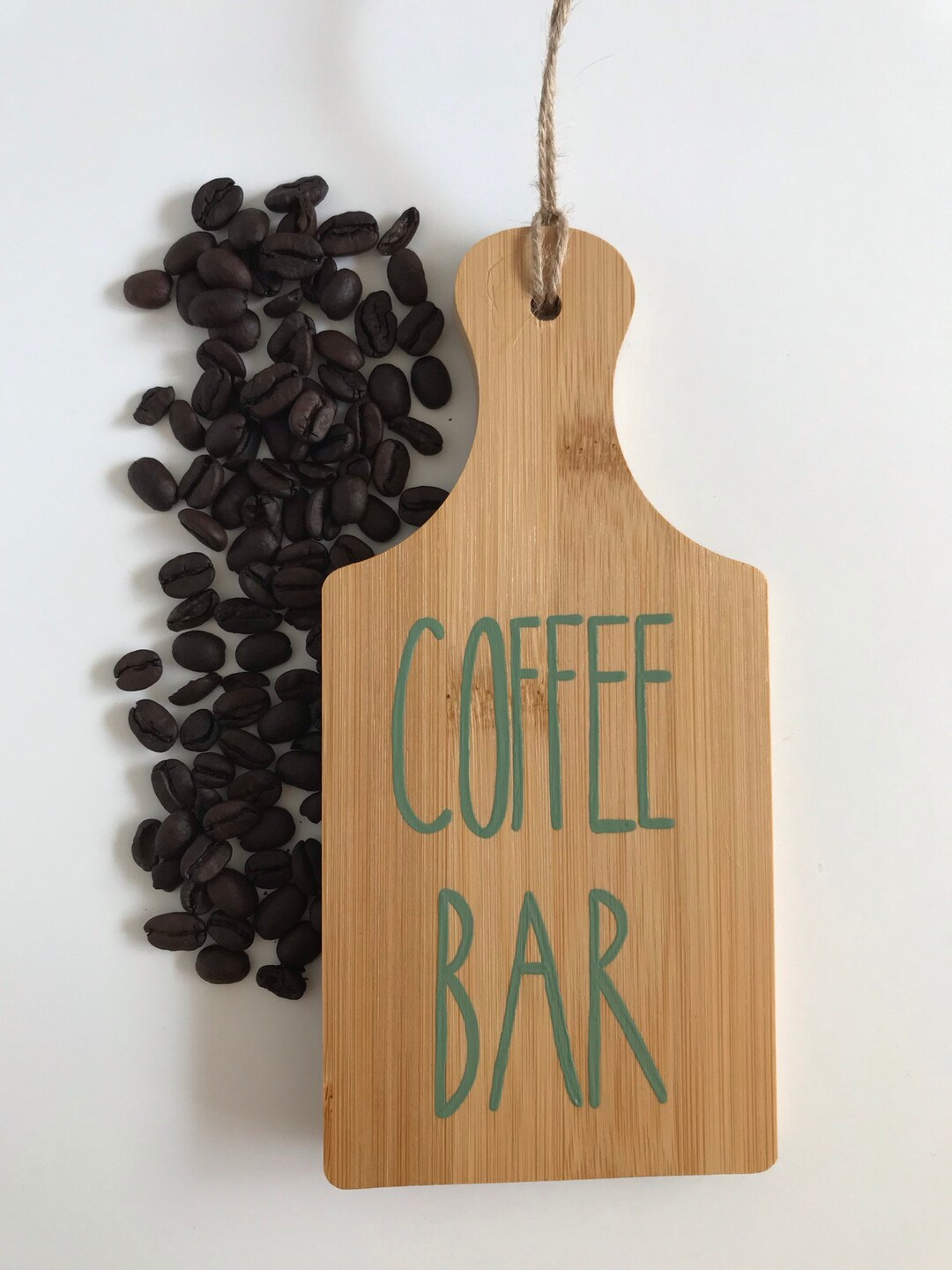 Coffee Bar Hanging Sign, Hand Painted, Natural Wood, Sage Green ...
