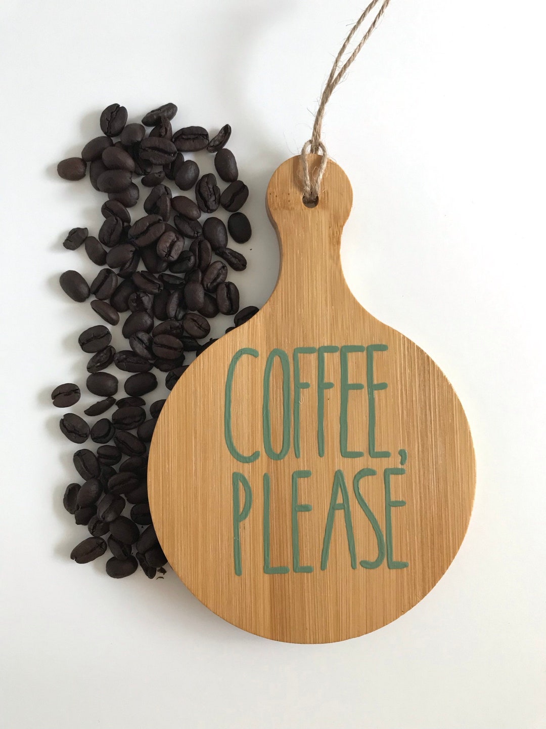Coffee Please Bar Hanging Sign, Hand Painted, Natural Wood, Sage Green ...