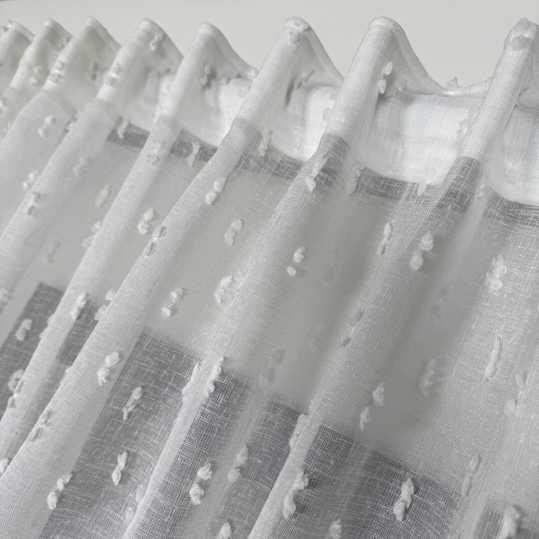 Linen Look Fluffy Pom Pom Sheer Curtains, Net Voile Tulle Sheers ...