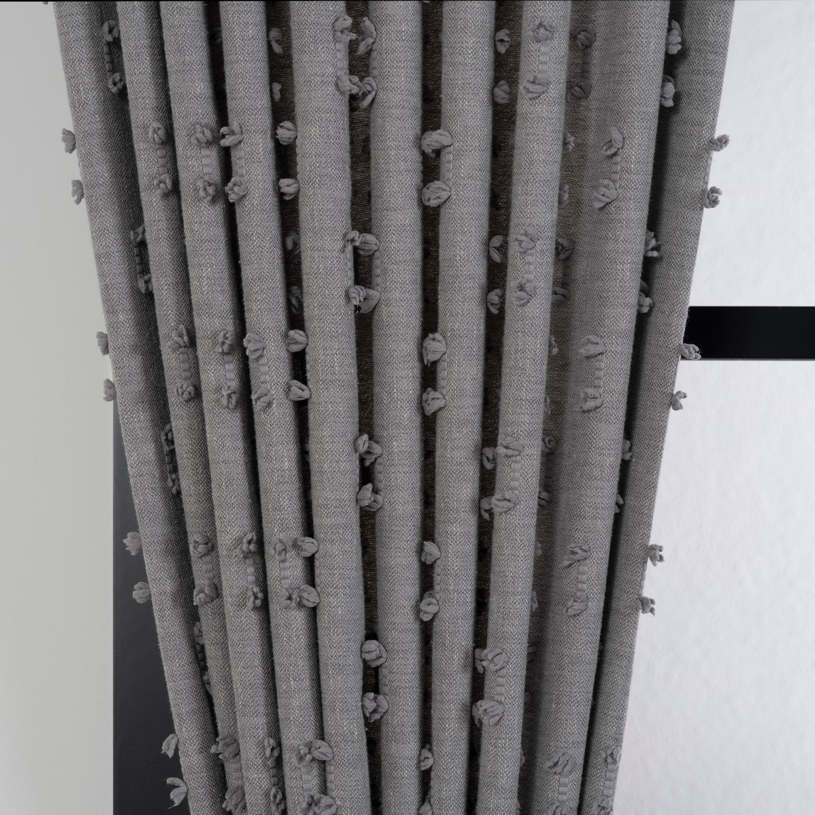 Gray Pom Pom Curtain Panels, Linen Look Special Fluffy Drapes for ...